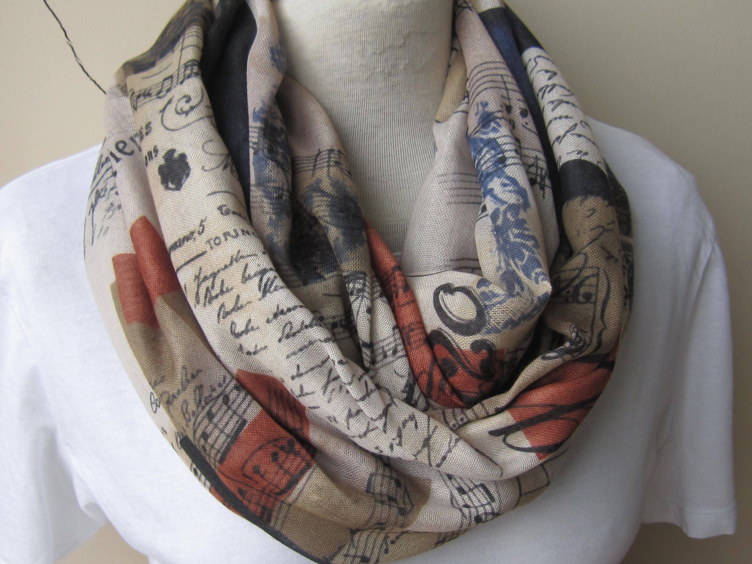 Music Scarf, Music Notes Scarf, Music Text Print Scarf, Music Writing ...