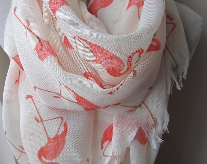 Flamingo Scarf - Pink Birds Hand Painted on Pure Silk Scarves in Blue ...
