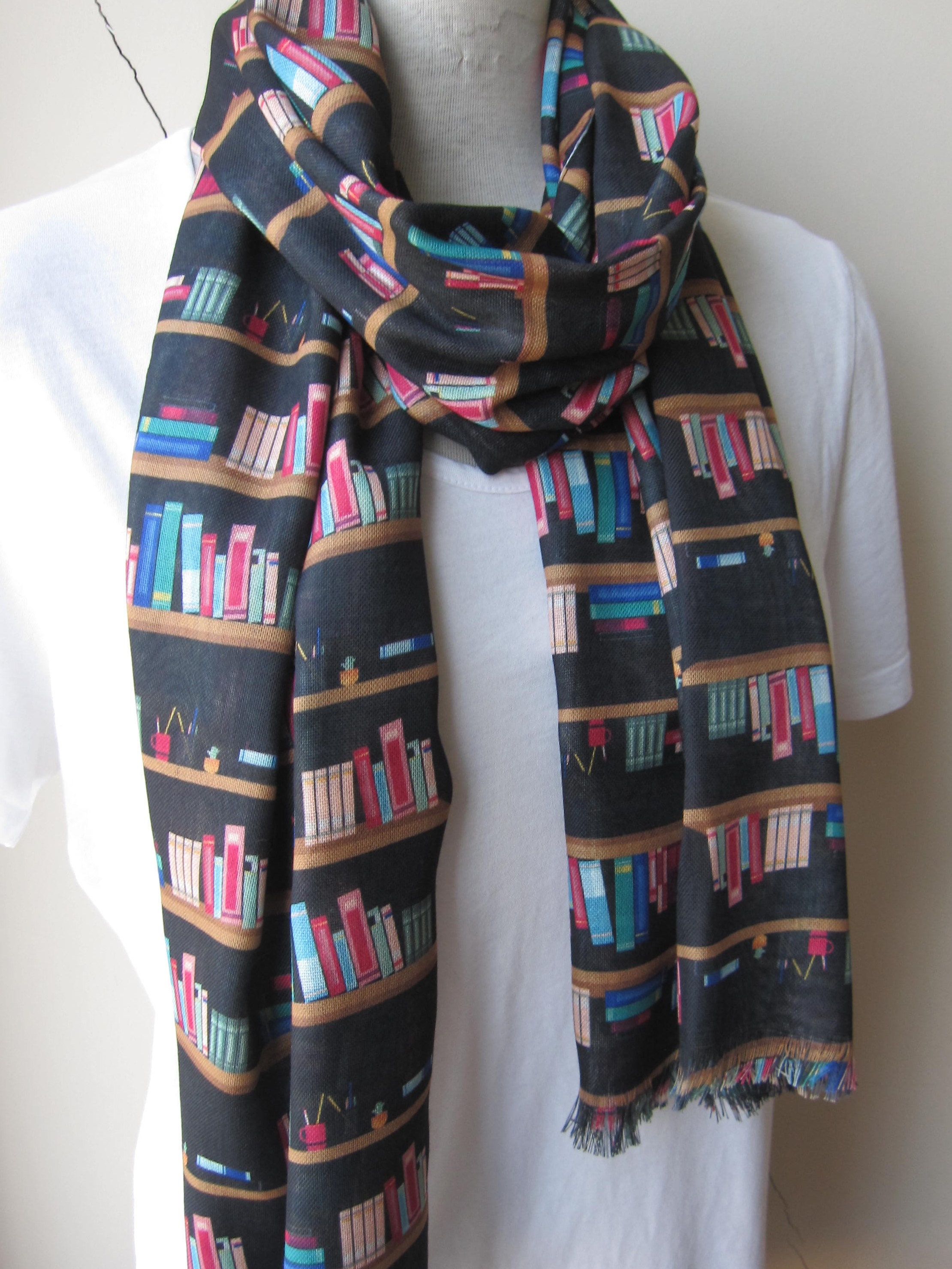 Bookshelf Book Pattern Scarf, Bookworm-geeky-literary-librarian-book ...