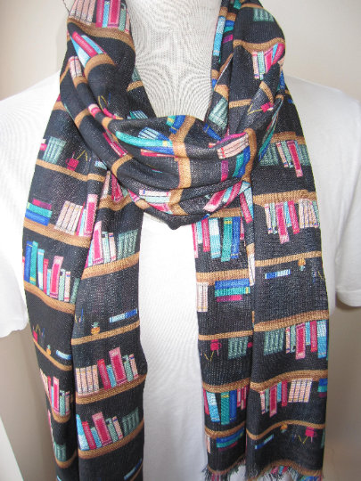 Bookshelf Book Pattern Scarf, Bookworm-geeky-literary-librarian Women's ...