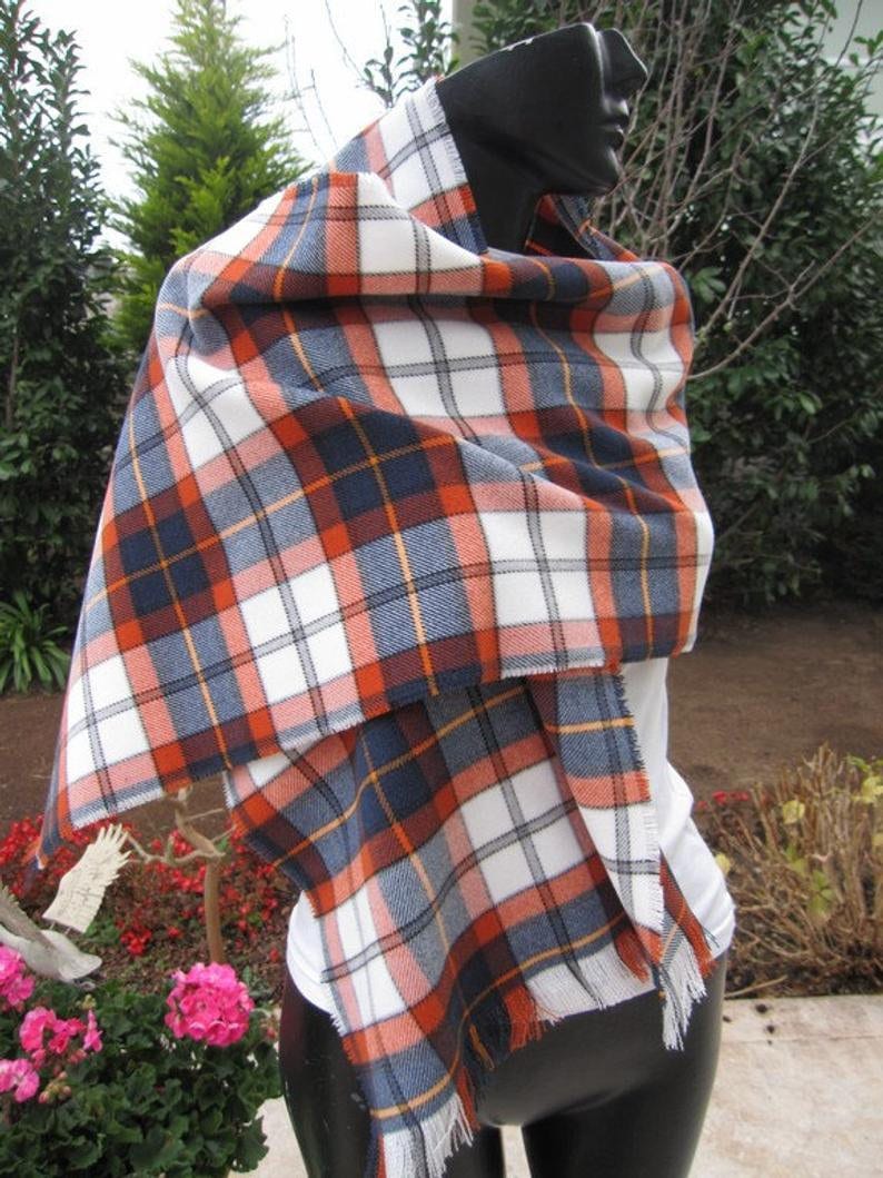 Denver Broncos Scarf - Orange Navy Blue Plaid Flannel Shawl - Etsy