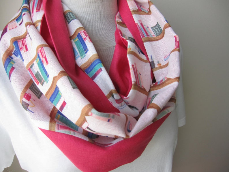 Bookshelf Pattern Scarf, Book Geeky Scarf-infinity Long Teacher Woman ...