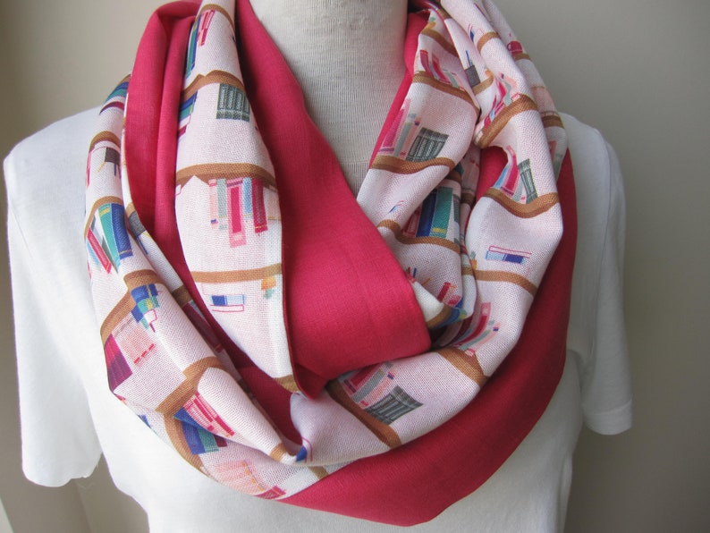 Bookshelf Pattern Scarf, Book Geeky Scarf-infinity Long Teacher Woman ...
