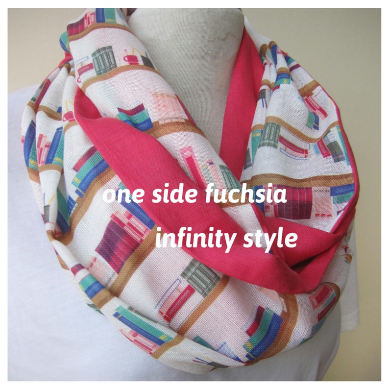 Bookshelf Pattern Scarf, Book Geeky Scarf-infinity Long Teacher Woman ...