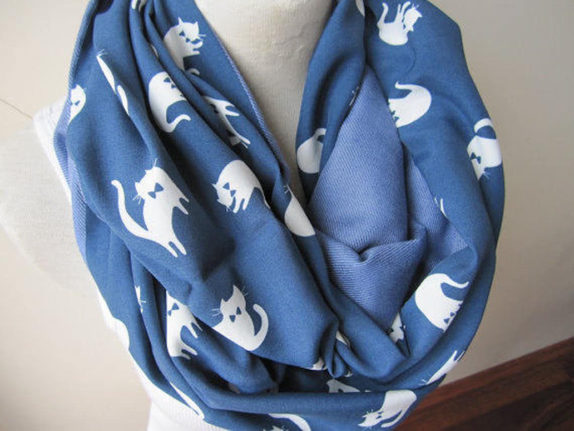 Cat scarf-Animal scarves-men's women's scarves-blue | Etsy