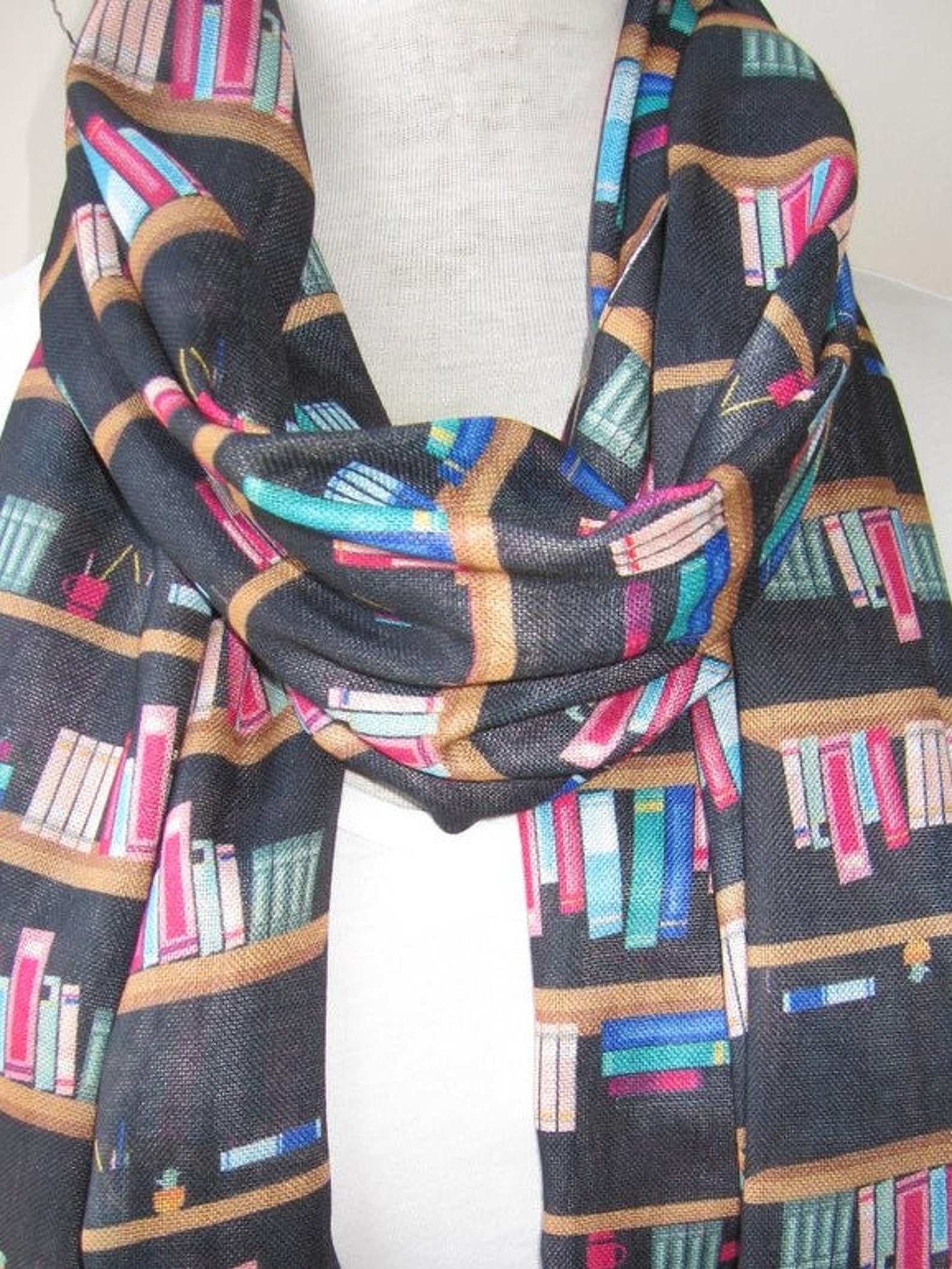 Bookshelf Book Pattern Scarf, Bookworm-geeky-literary-librarian-book ...