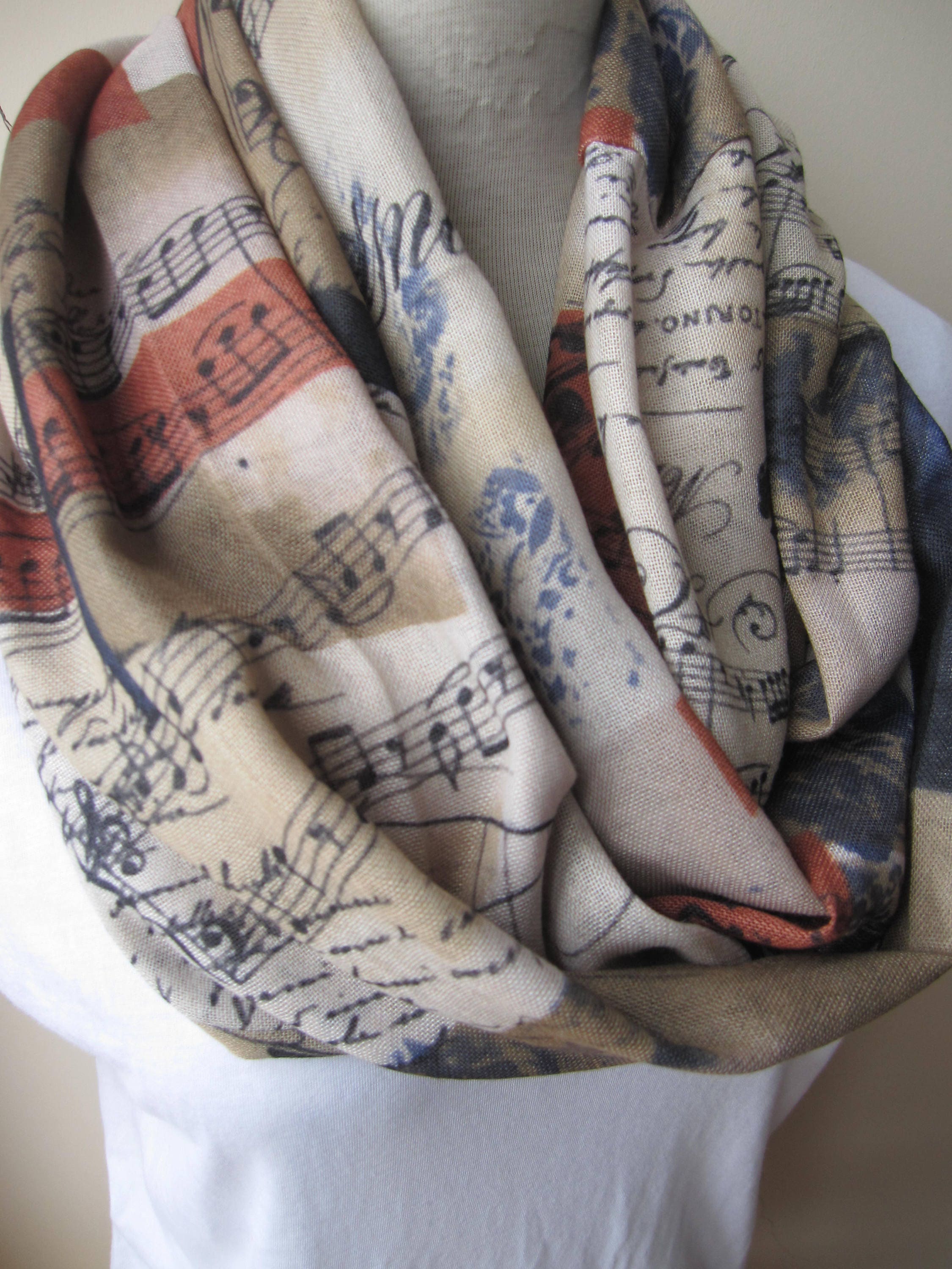 Music Scarf Music Notes Scarf Musical Text Print Scarf - Etsy
