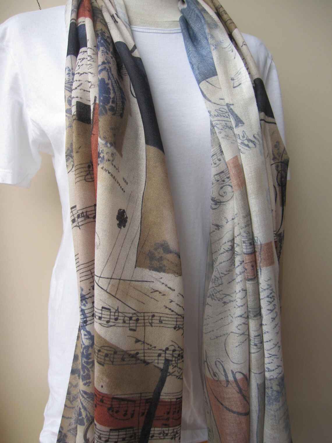 Music Scarf Music Notes Scarf Musical Text Print Scarf - Etsy