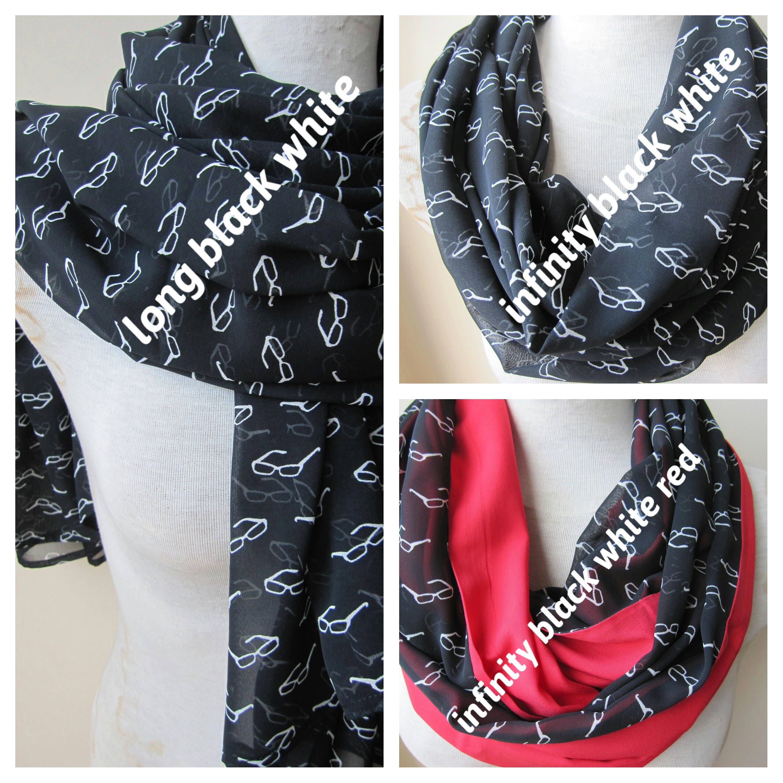 Eyeglasses Pattern Long Scarf Eyeglass Infinity, Geeky Scarf Woman ...