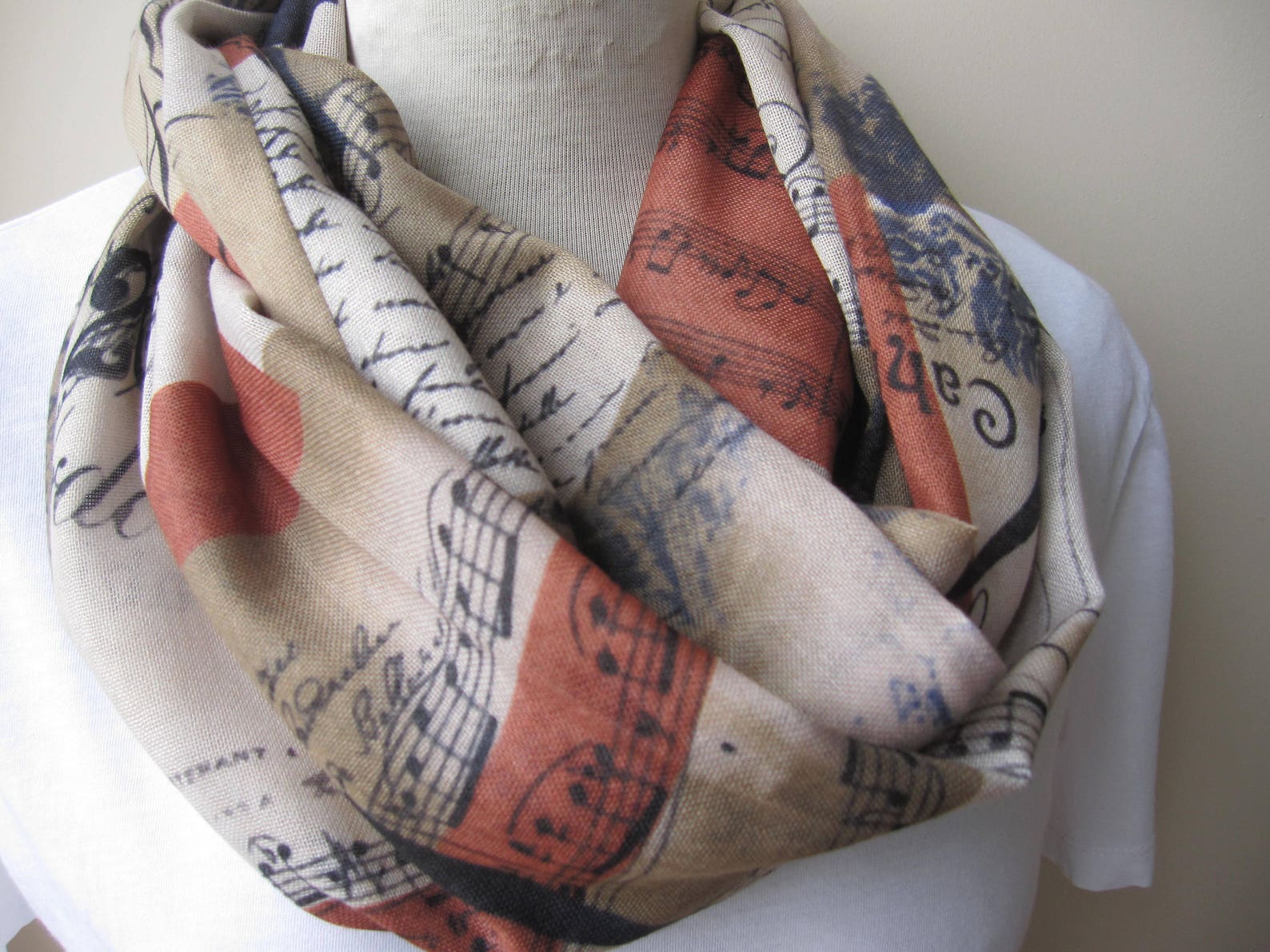 Music Scarf, Music Notes Scarf, Music Text Print Scarf, Music Writing ...