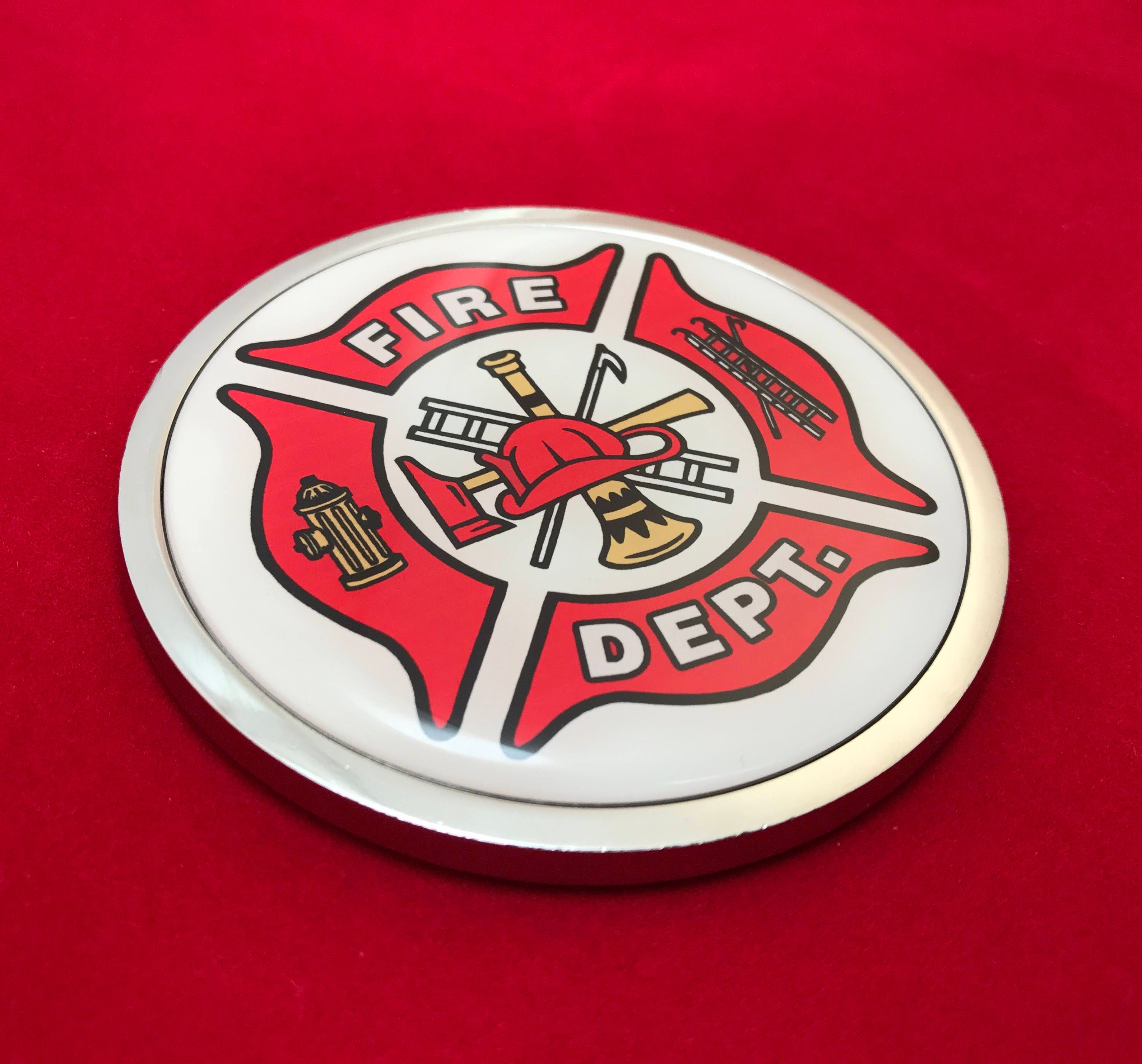 FIRE DEPARTMENT 3D Domed Emblem Badge Car Sticker Chrome Round | Etsy