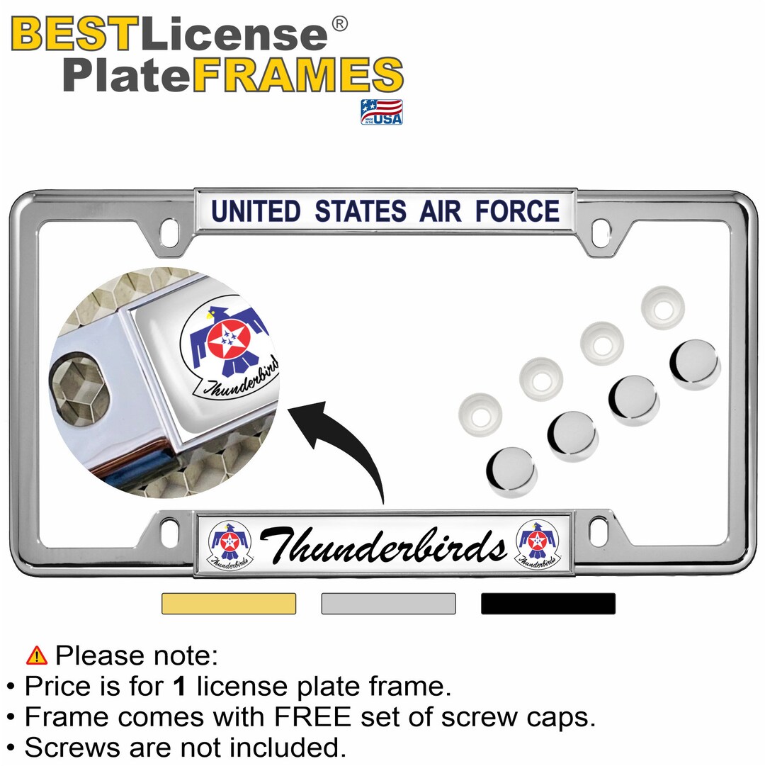 Thin Top 4 Hole Metal Car License Plate Frame With Free Caps - USAF Air ...