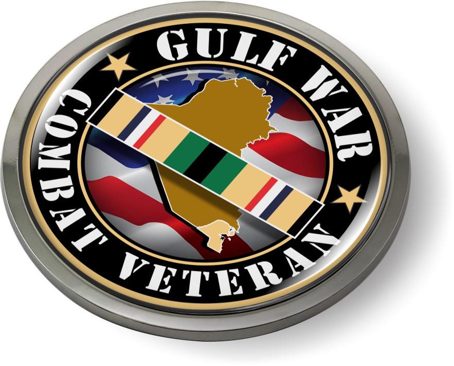 Gulf War Combat Veteran 3D Domed Emblem Badge Car Sticker Chrome Round ...