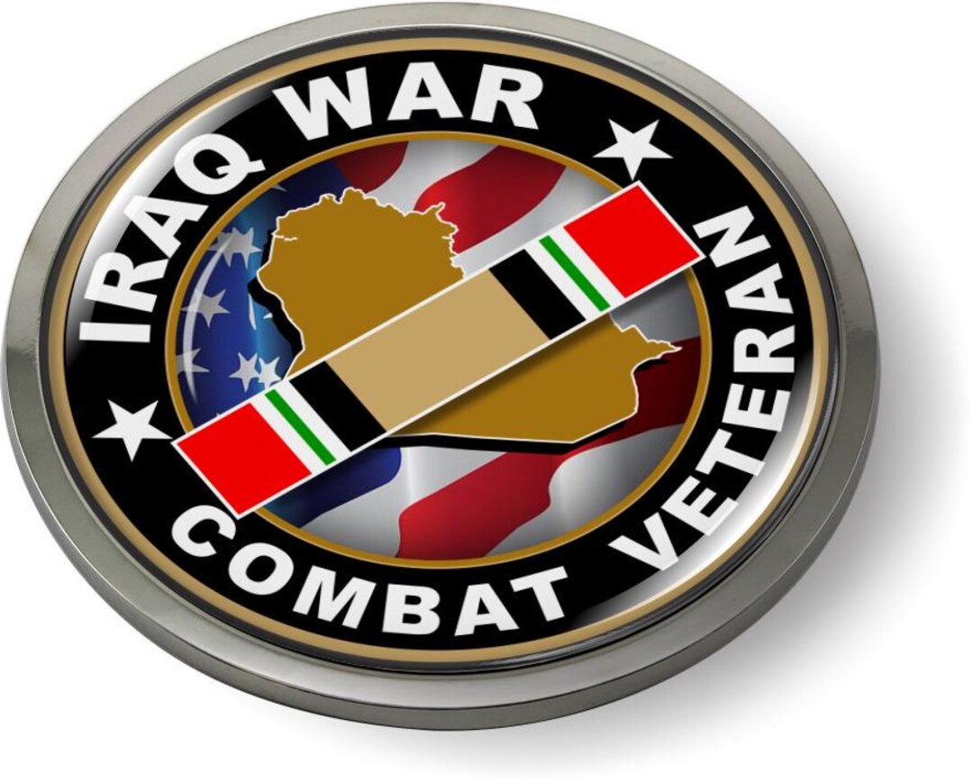Iraq War Combat Veteran 3D Domed Emblem Badge Car Sticker Chrome Round ...