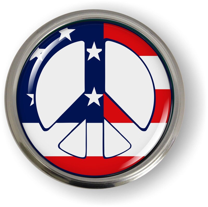 AMERICAN FLAG PEACE Sign 3D Domed Emblem Badge Car Sticker Chrome Round ...