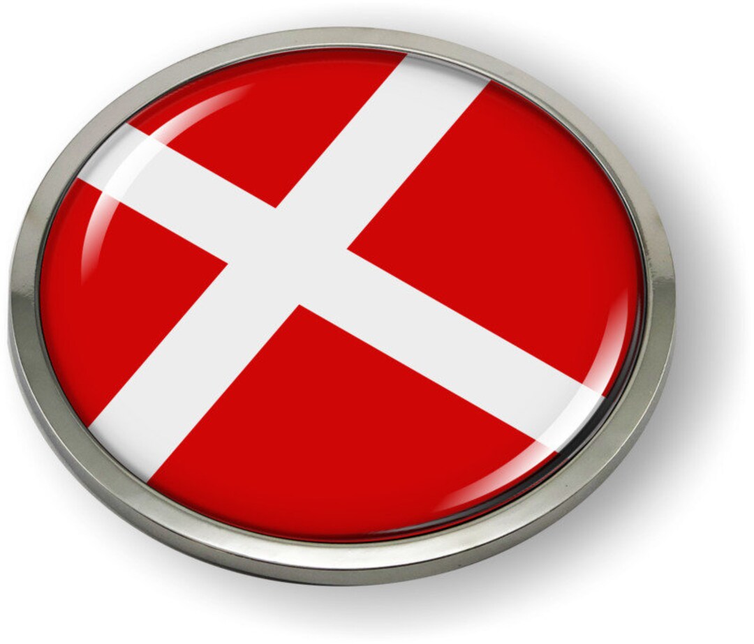 Denmark FLAG Car Emblem Badge [sticker, Decal] Chrome ROUND Bezel and ...
