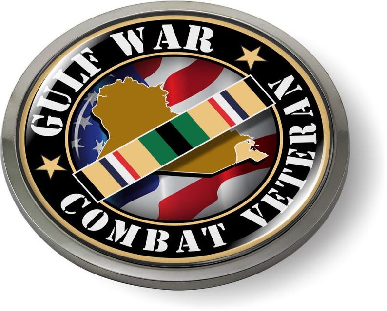Gulf War Combat Veteran 3D Domed Emblem Badge Car Sticker Chrome Round ...