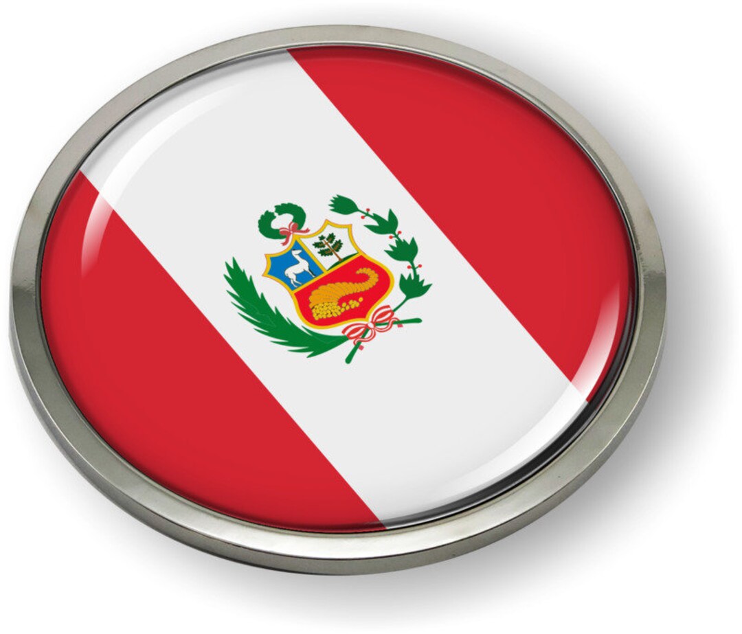 Peru FLAG Car Emblem Badge [sticker, Decal] Chrome ROUND Bezel and 3D ...
