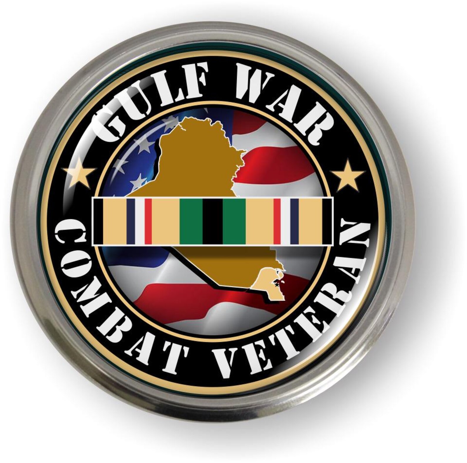 Gulf War Combat Veteran 3D Domed Emblem Badge Car Sticker Chrome Round ...