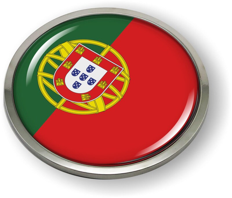 Portugal FLAG Car Emblem Badge [sticker, Decal] Chrome ROUND Bezel and ...