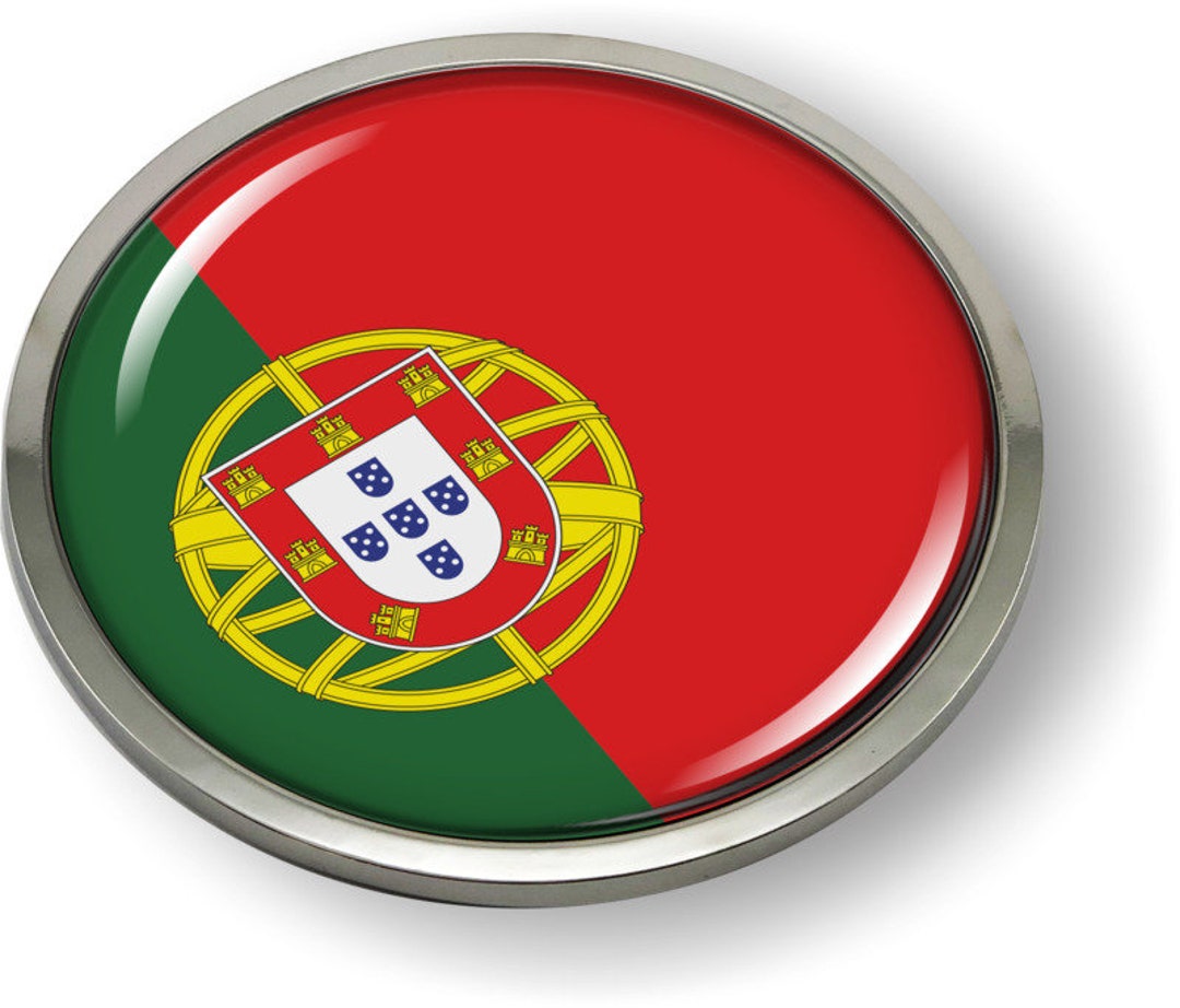Portugal FLAG Car Emblem Badge [sticker, Decal] Chrome ROUND Bezel and ...