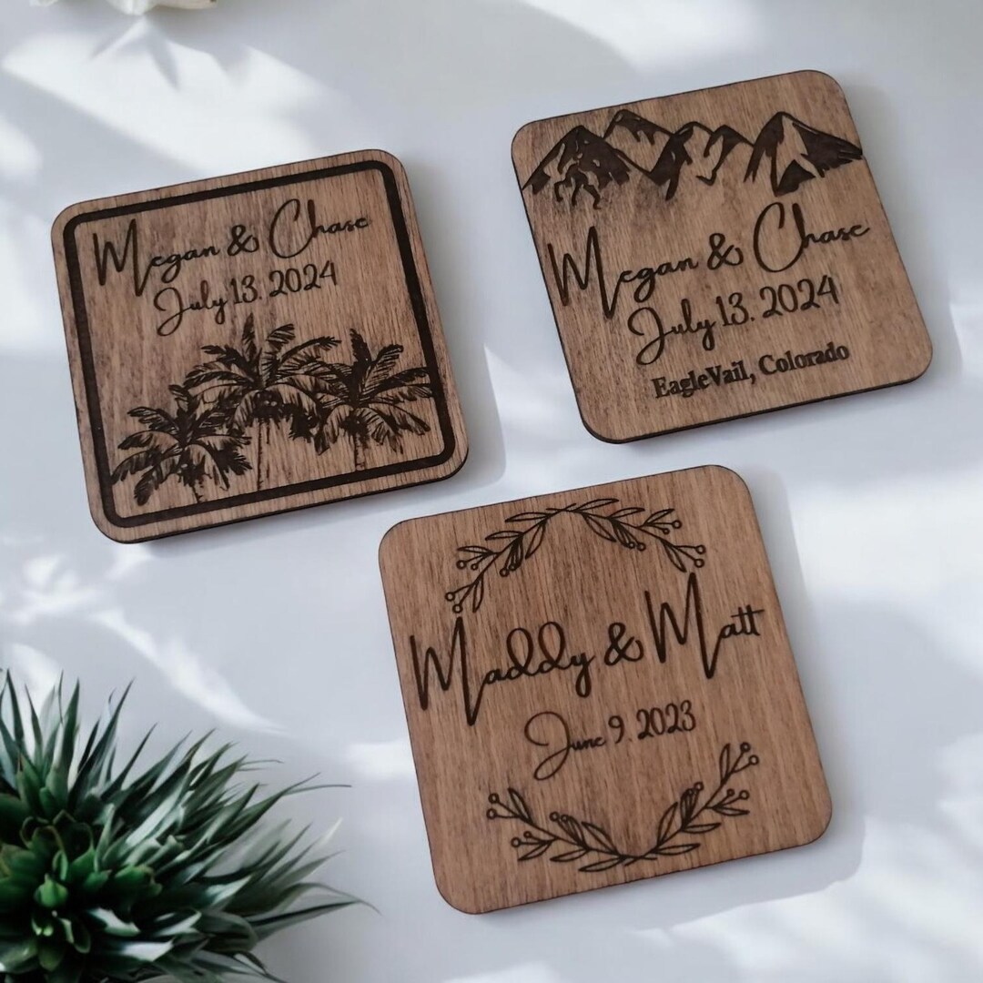 Personalized Coasters for Wedding Favors, Engraved Wood Coasters ...