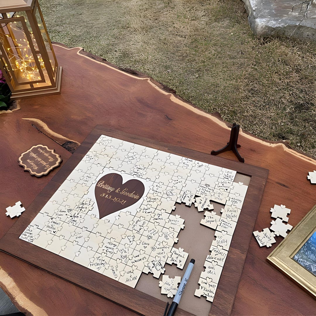 Guest Book Alternative: Wood Wedding Puzzle, Guestbook Signage - Rustic ...