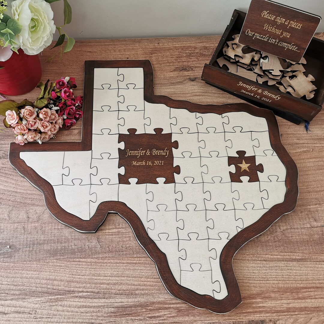 Wood Texas Puzzle Custom Names Date, Gift for Couple Anniversary ...