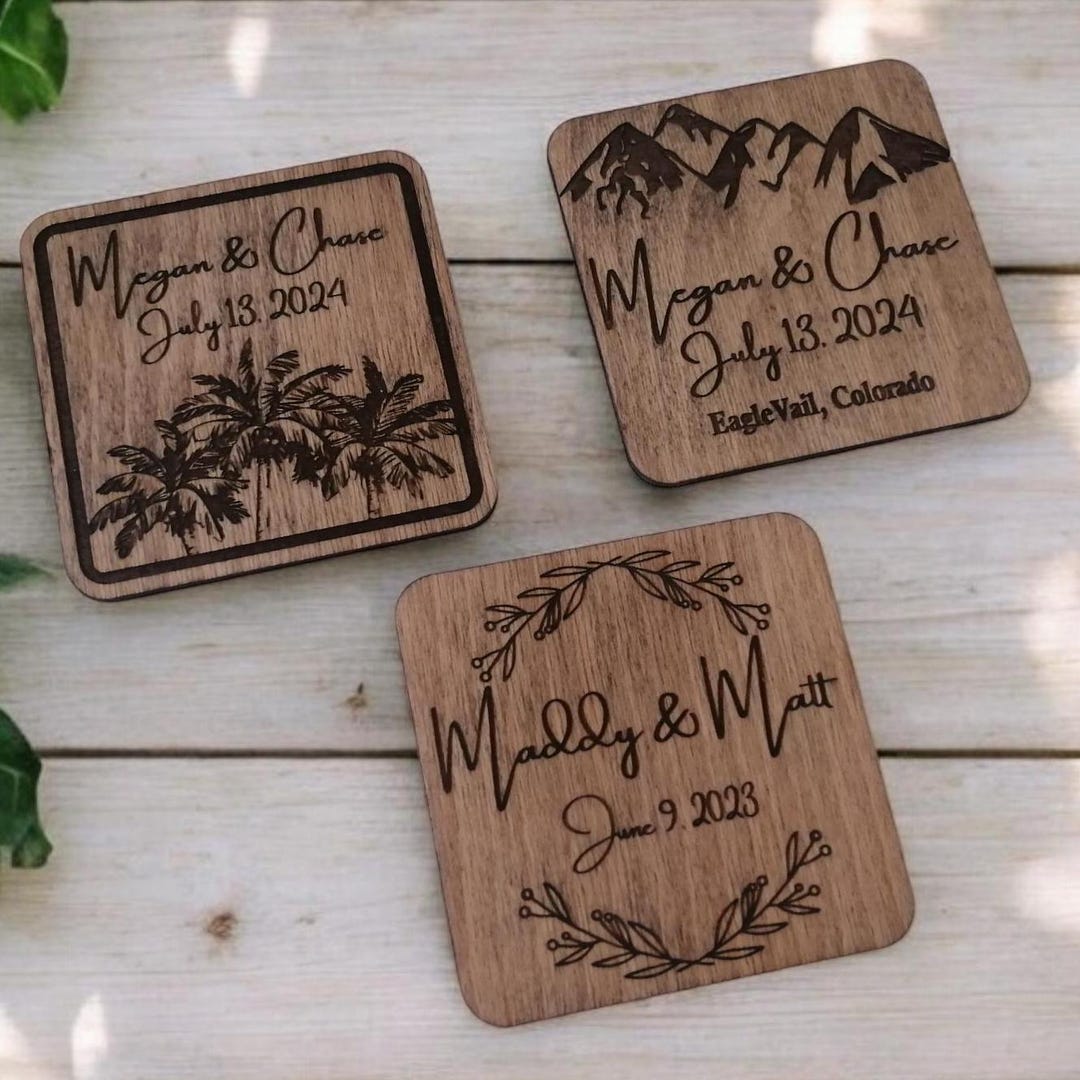 Personalized Wood Coaster Set, Custom Wedding Coasters Favors, Rustic ...