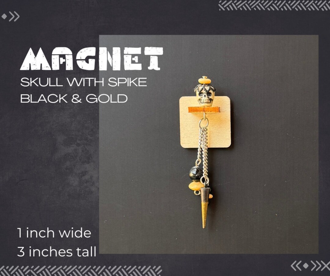 Skull With Spike Magnet, Black and Gold, Handmade Fridge Jewelry - Etsy