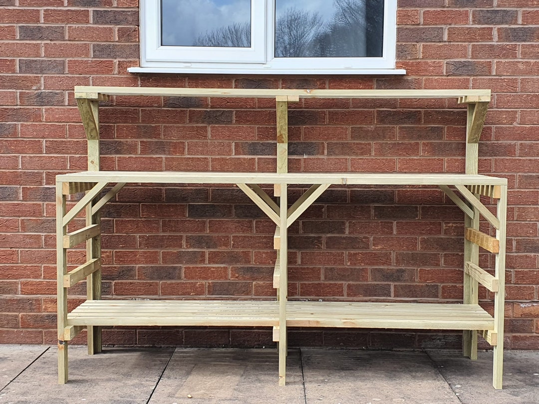 Wooden Greenhouse Staging Potting Bench With Display Shelf - Very Solid ...