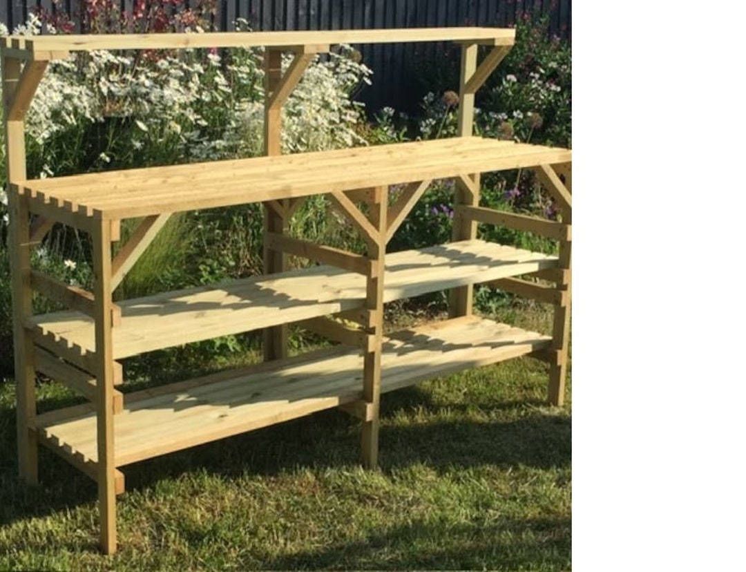 Wooden Greenhouse Staging Potting Bench With Display Shelf - Very Solid ...
