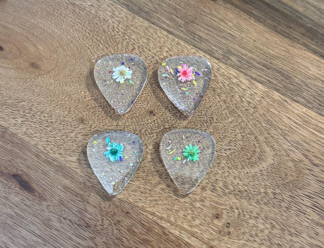 Resin Guitar Pick, Guitar Pick Set of 4, Flower Guitar Picks, Colorful ...