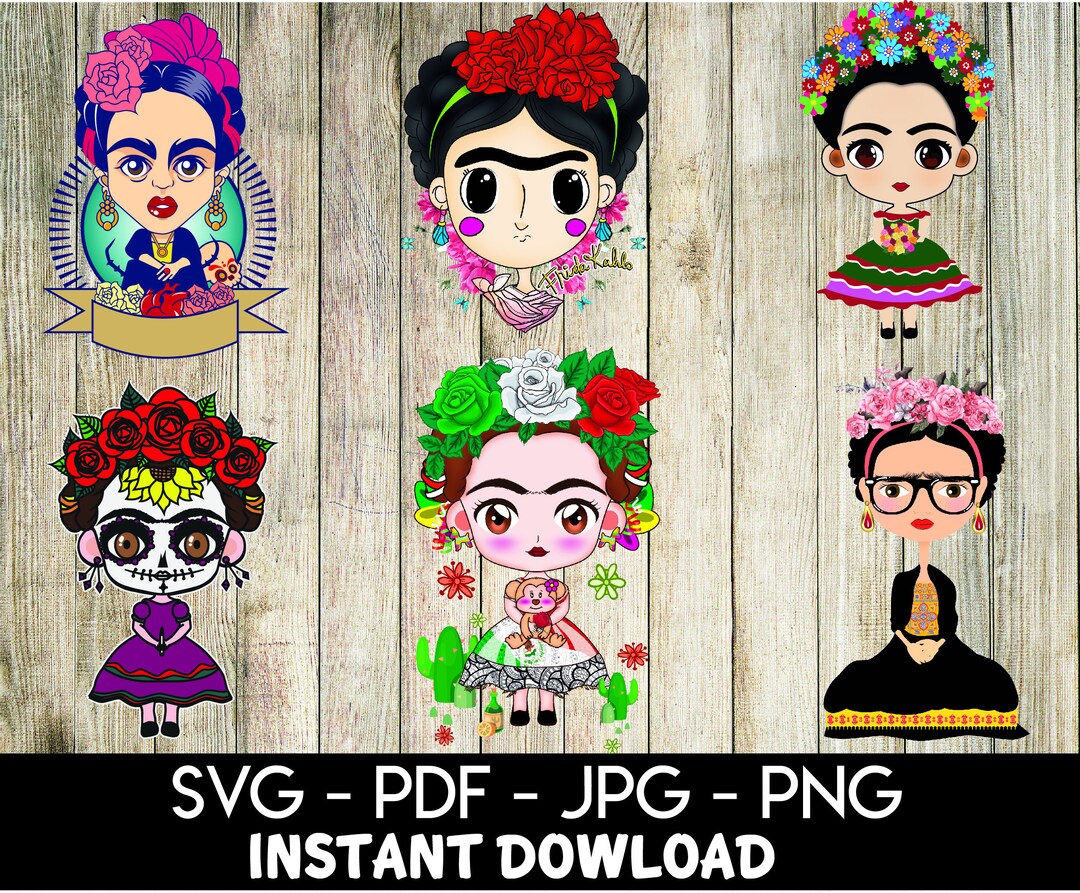 6 Archivos Frida Kahlo SVG Pack, Frida SVG , Frida Kahlo Clip Art ...