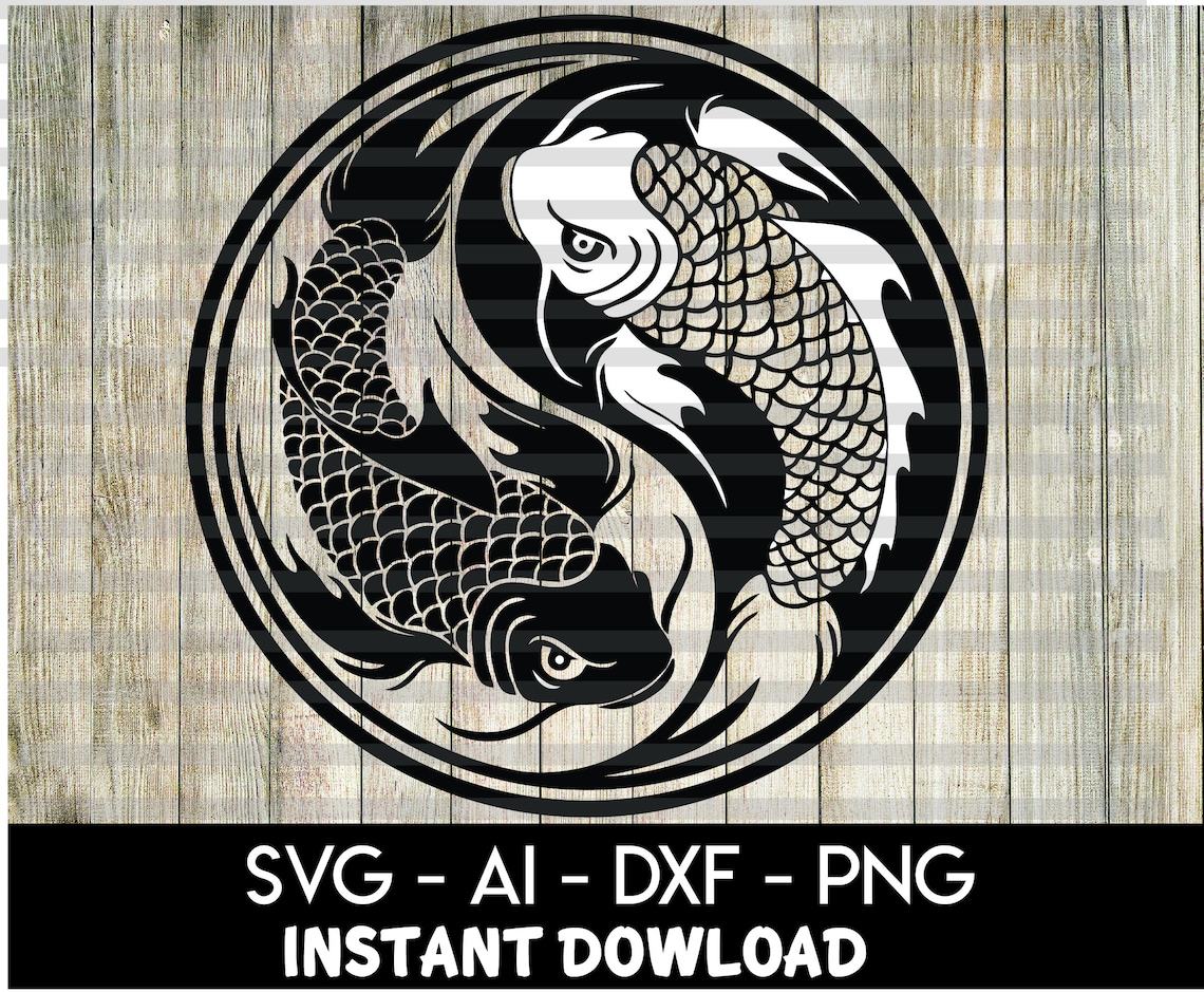 Yin Yang pez Koi svg, Yin Yang pez Koi dxf, Yin Yang pez Koi AI, Yin ...