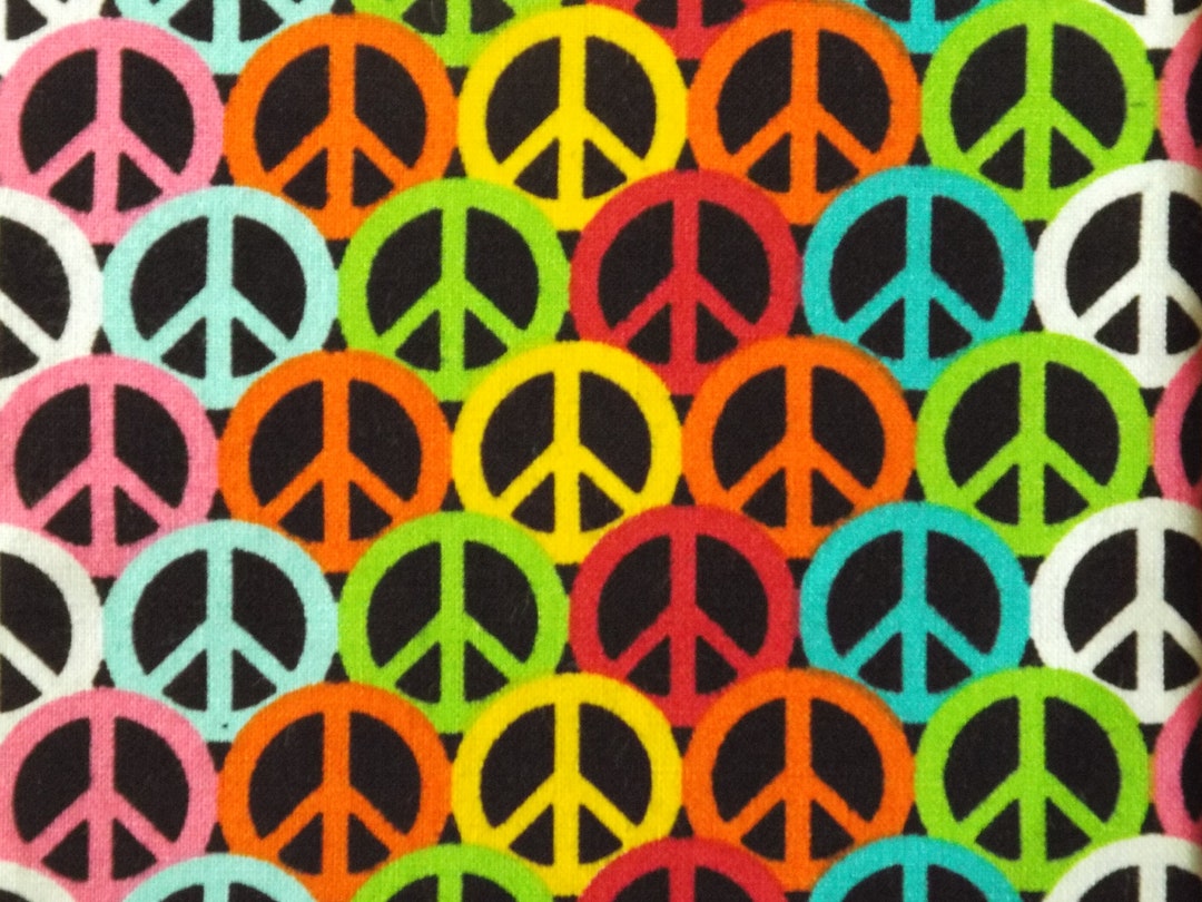 Multi Color Peace Sign Print on Black 100% Cotton Fabric. Pre-cut Fat ...