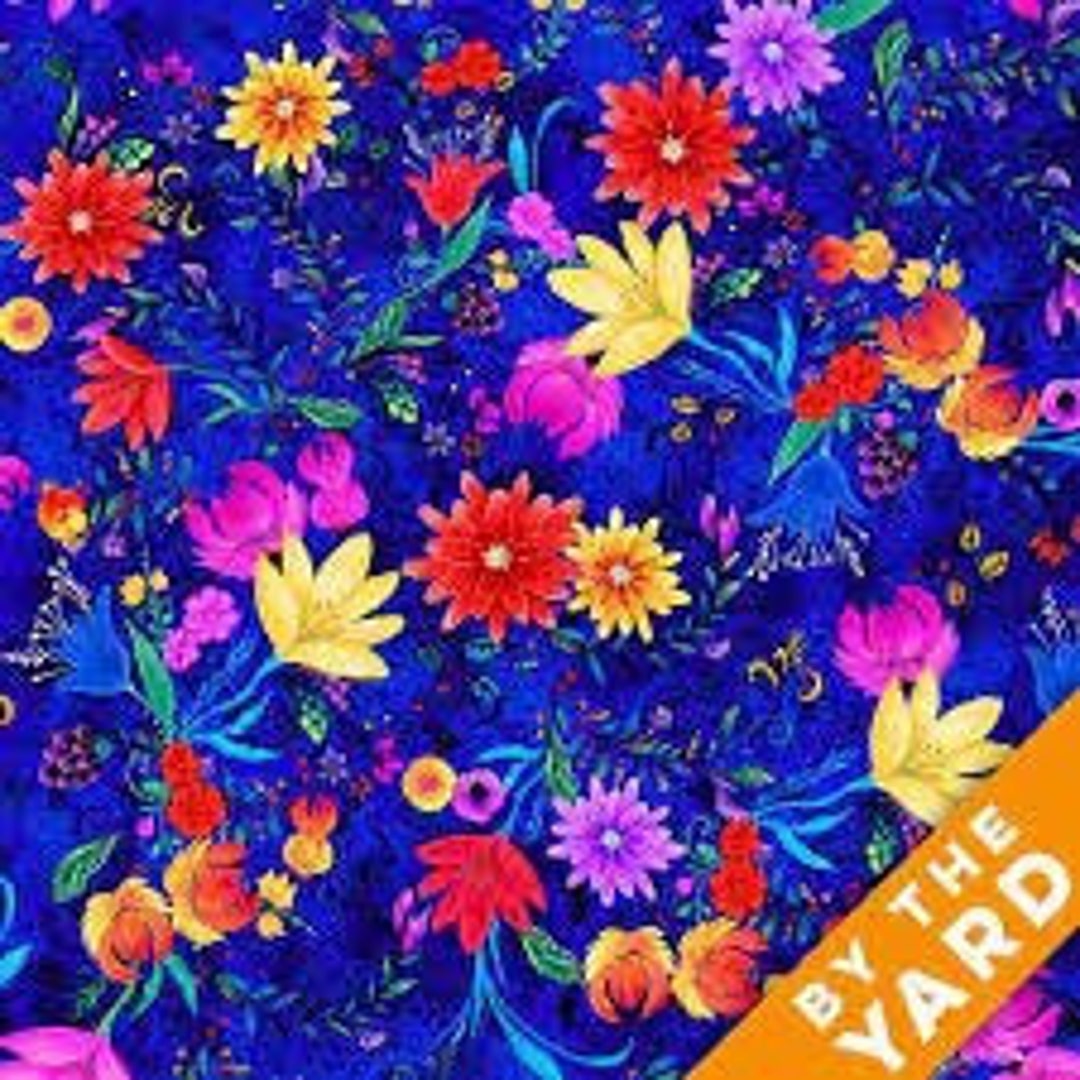 Timeless Treasures Fleur - Whirlwind Large Floral Print on Blue ...