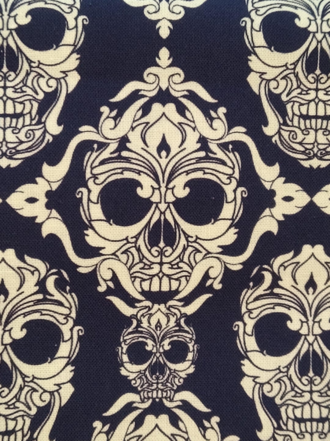 Nice Demask Type Skull Print on Navy Blue 100% Cotton Fabric - by the Fat Quarter or Half Yard ...