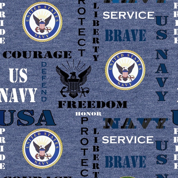 Great US Navy Print on Blue 100% Cotton Fabric From Sykel by | Etsy