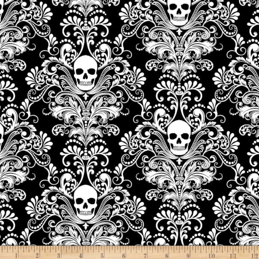 Glow in the Dark Damask Skulls From Timeless Treasures - Wicked - 100% ...