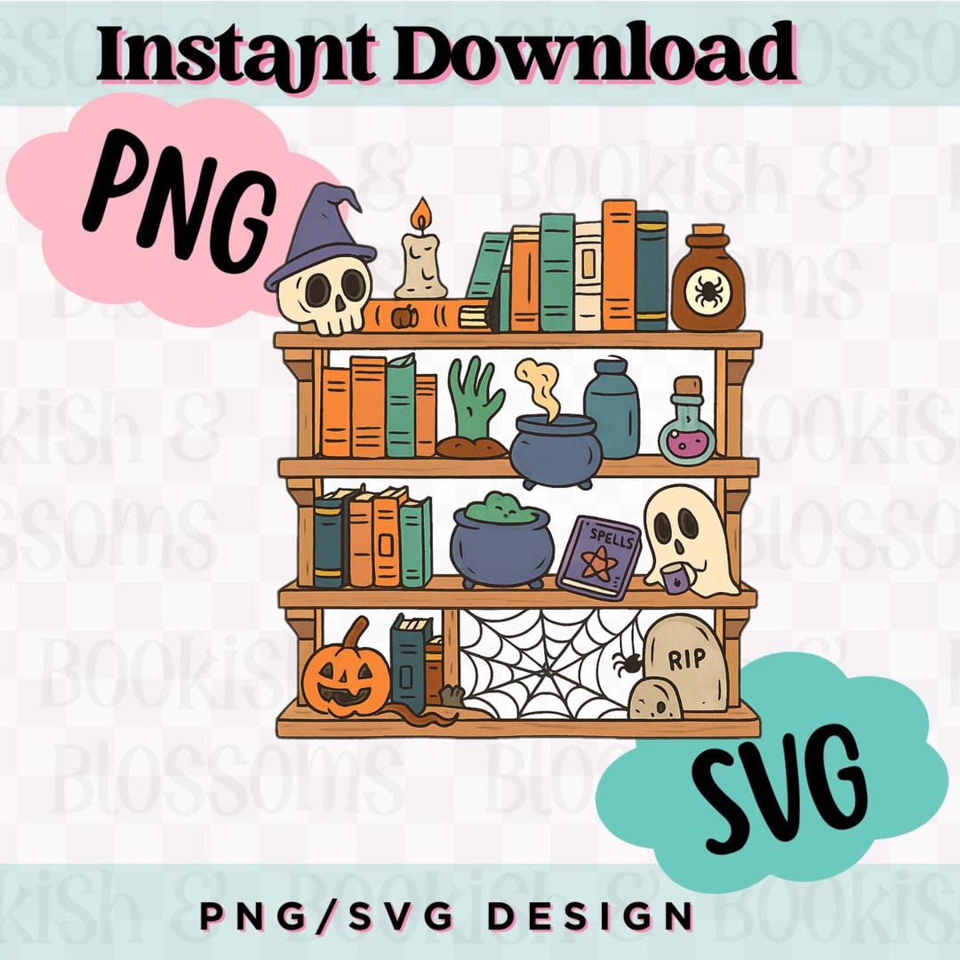 Spooky Bookshelf Ghost Bookish PNG SVG – Enemies to Lovers Girly Theme ...