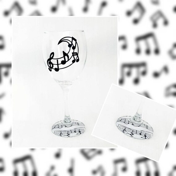 Music wine glass music notes decoupage glassware music | Etsy