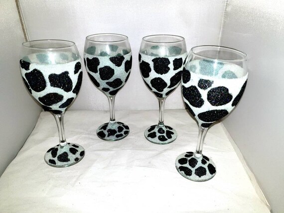Drink & Barware Kitchen & Dining Wine Glasses & Charms Cow Print Wine ...