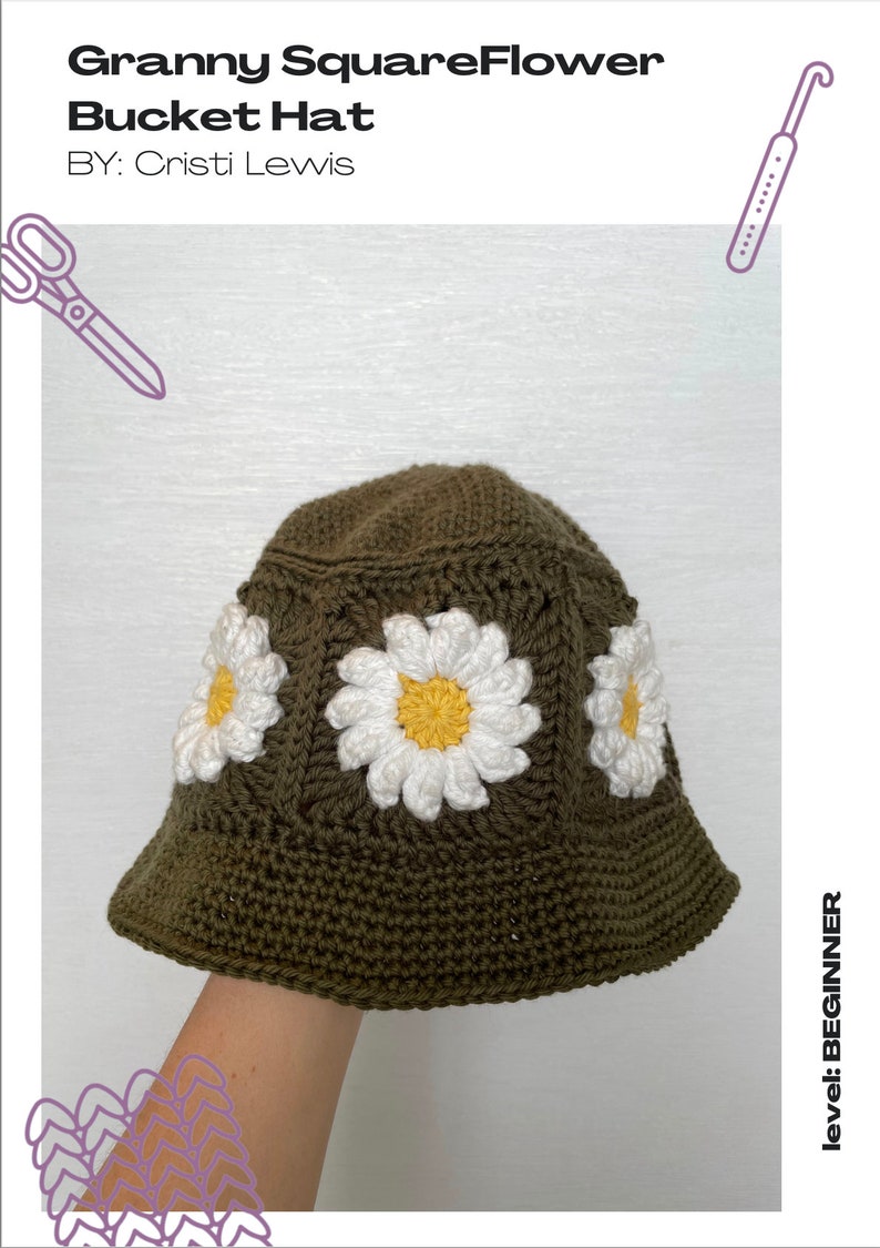 CROCHET PATTERN Granny Square Flower Bucket Hat Pattern Only - Etsy
