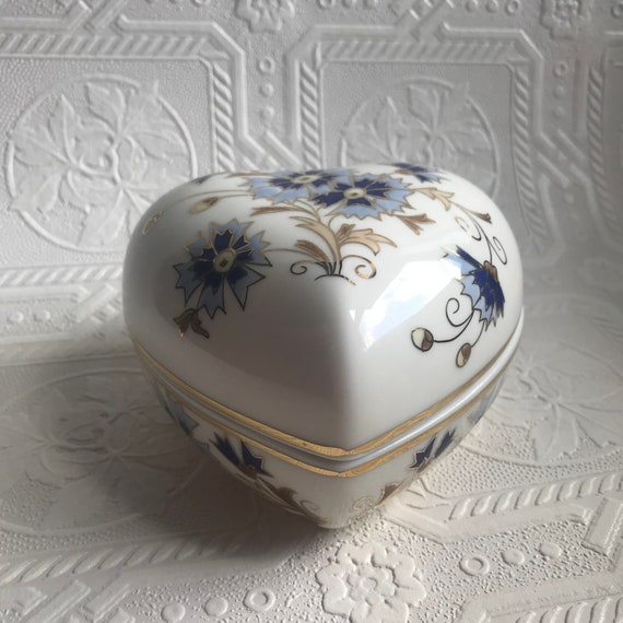 Heart Shaped Blue and Gold Hand Painted Fine Porcelai… - Gem