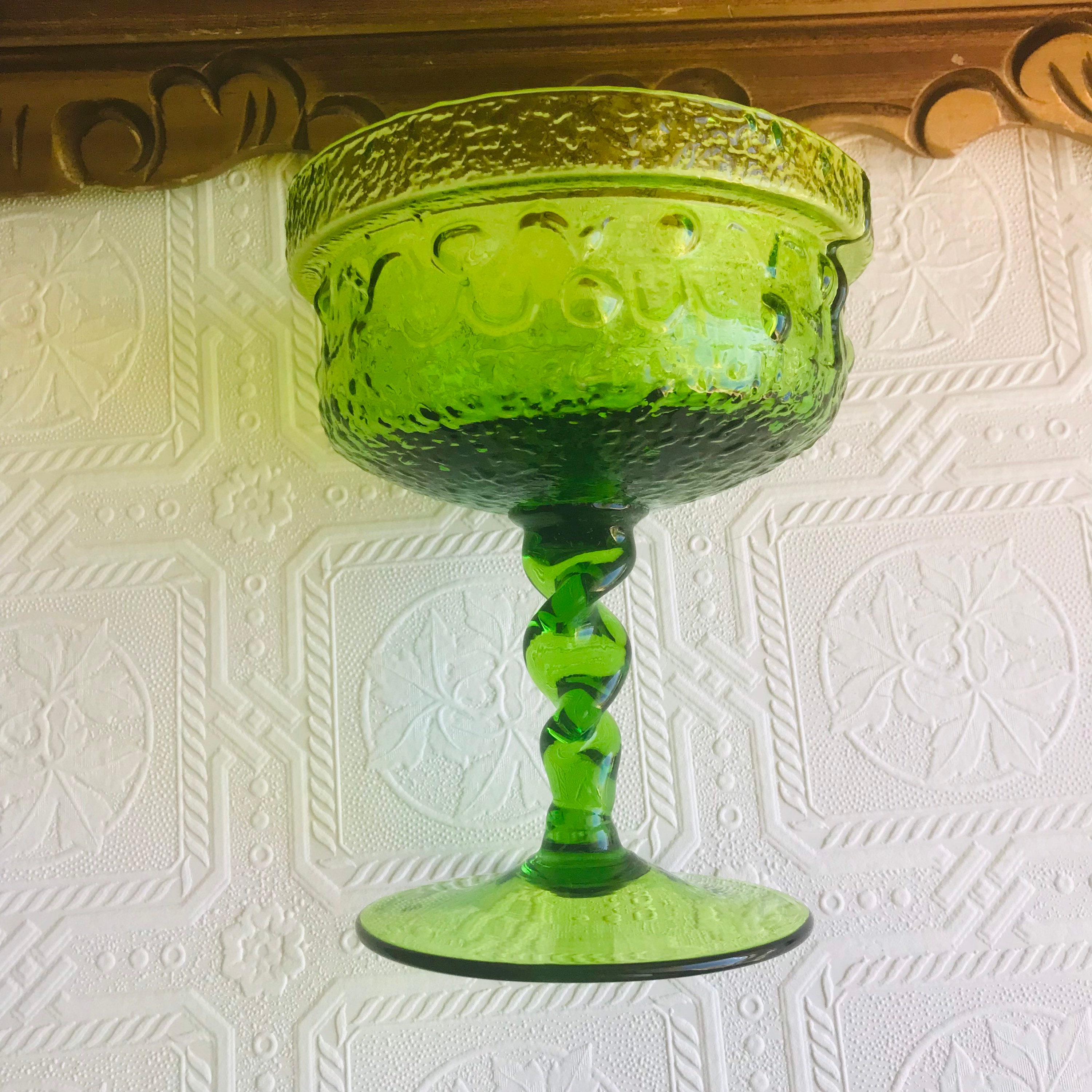 Vintage Pressed Emerald Green Glass Compote With A Twisted - Etsy