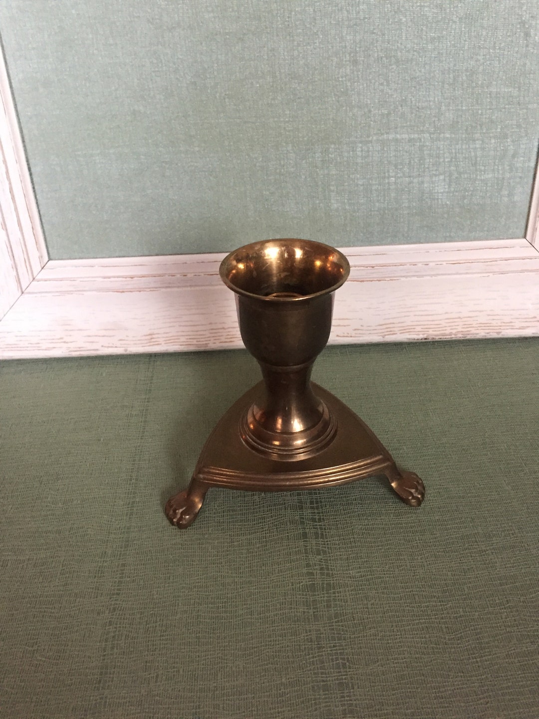 Solid Brass Candlestick, Triangular Claw Footed Base, Neo Classic ...
