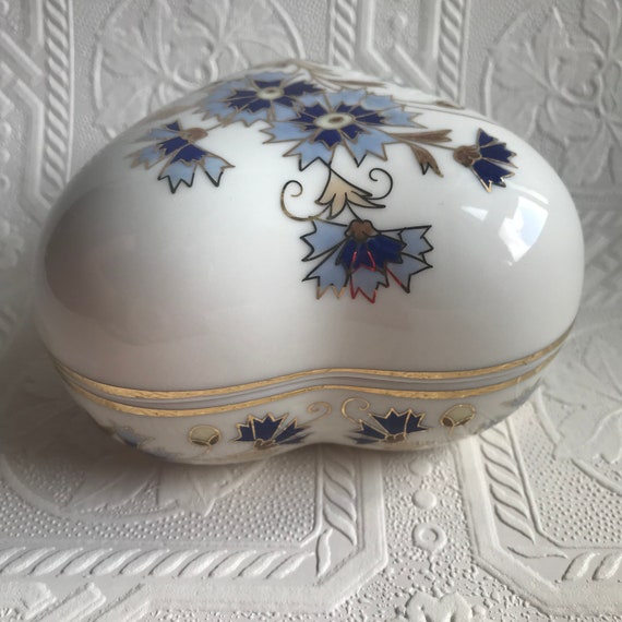 Heart Shaped Blue and Gold Hand Painted Fine Porcelai… - Gem