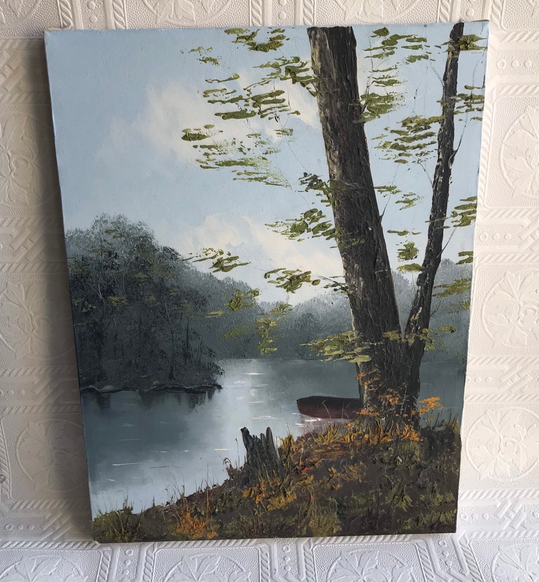 Original Oil Painting Row Boat Adrift on A Misty Lake - Etsy