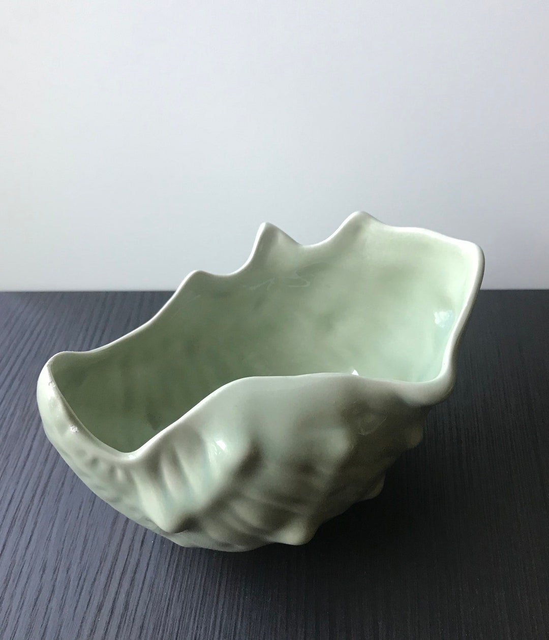 Vintage Celadon Green Ceramic Shell Shaped Dish or Vase Made in Canada ...